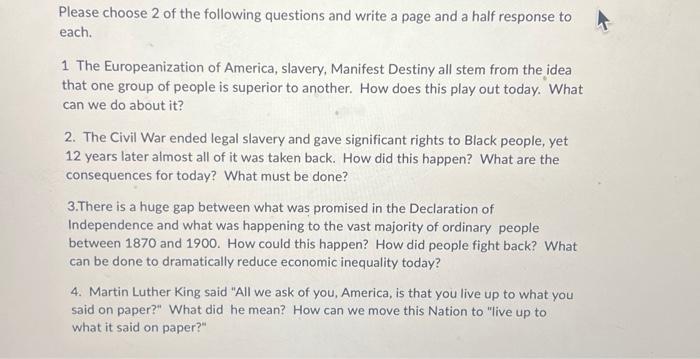 please choose 2 of the following questions and write | Chegg.com