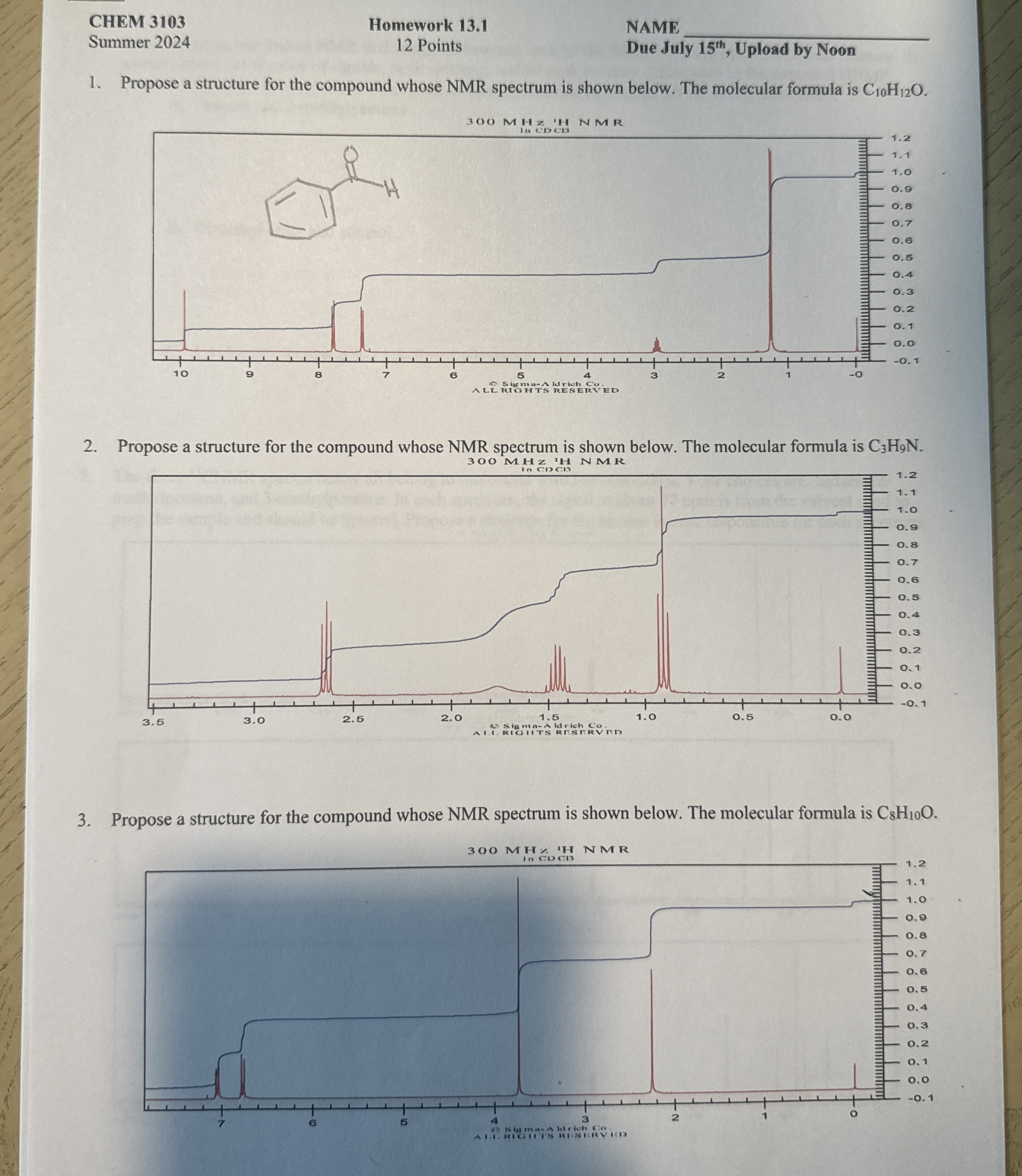 Solved 1. ﻿Propose a structure for the compound whose NMR | Chegg.com