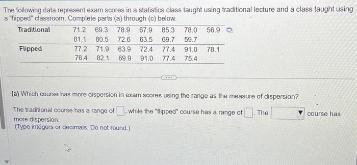 Solved The following data represent exam scores in a | Chegg.com