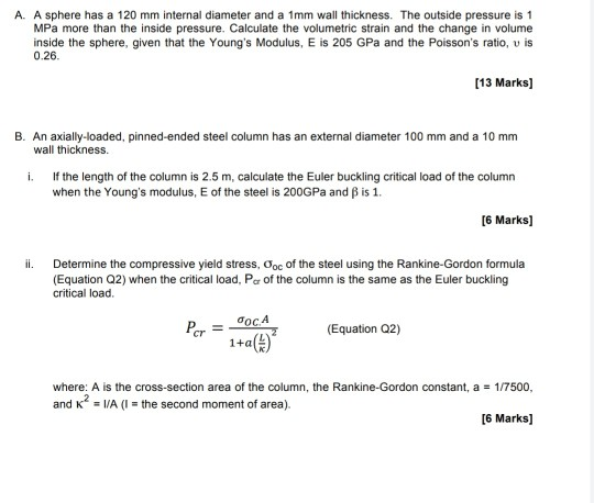 Solved A. A sphere has a 120 mm internal diameter and a 1mm | Chegg.com