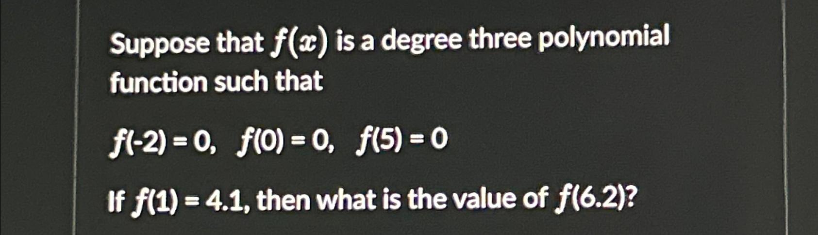 Solved Suppose that f(x) ﻿is a degree three polynomial | Chegg.com