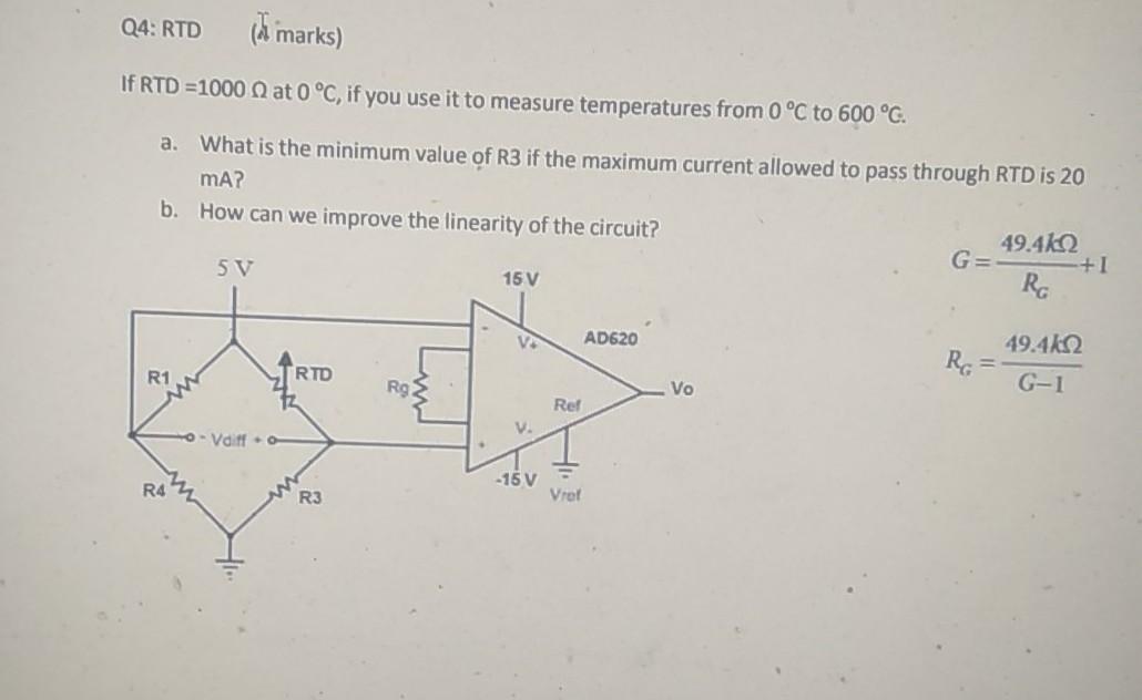 Solved Q4: RTD (h marks) If RTD=10000 at 0 °C, if you use it | Chegg.com
