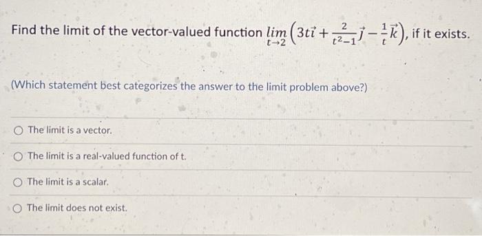 Solved Find the limit of the vector-valued function | Chegg.com