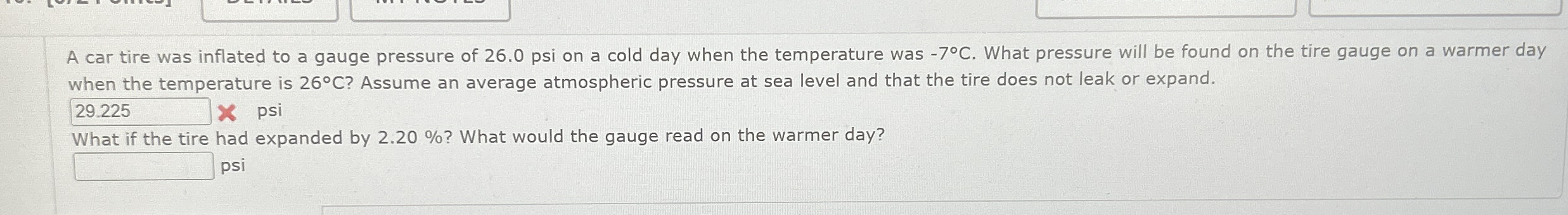 Solved A car tire was inflated to a gauge pressure of 26.0 | Chegg.com
