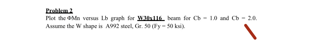 Solved Problem 2Plot the Φ ﻿Mn versus Lb ﻿graph for W30x116 | Chegg.com
