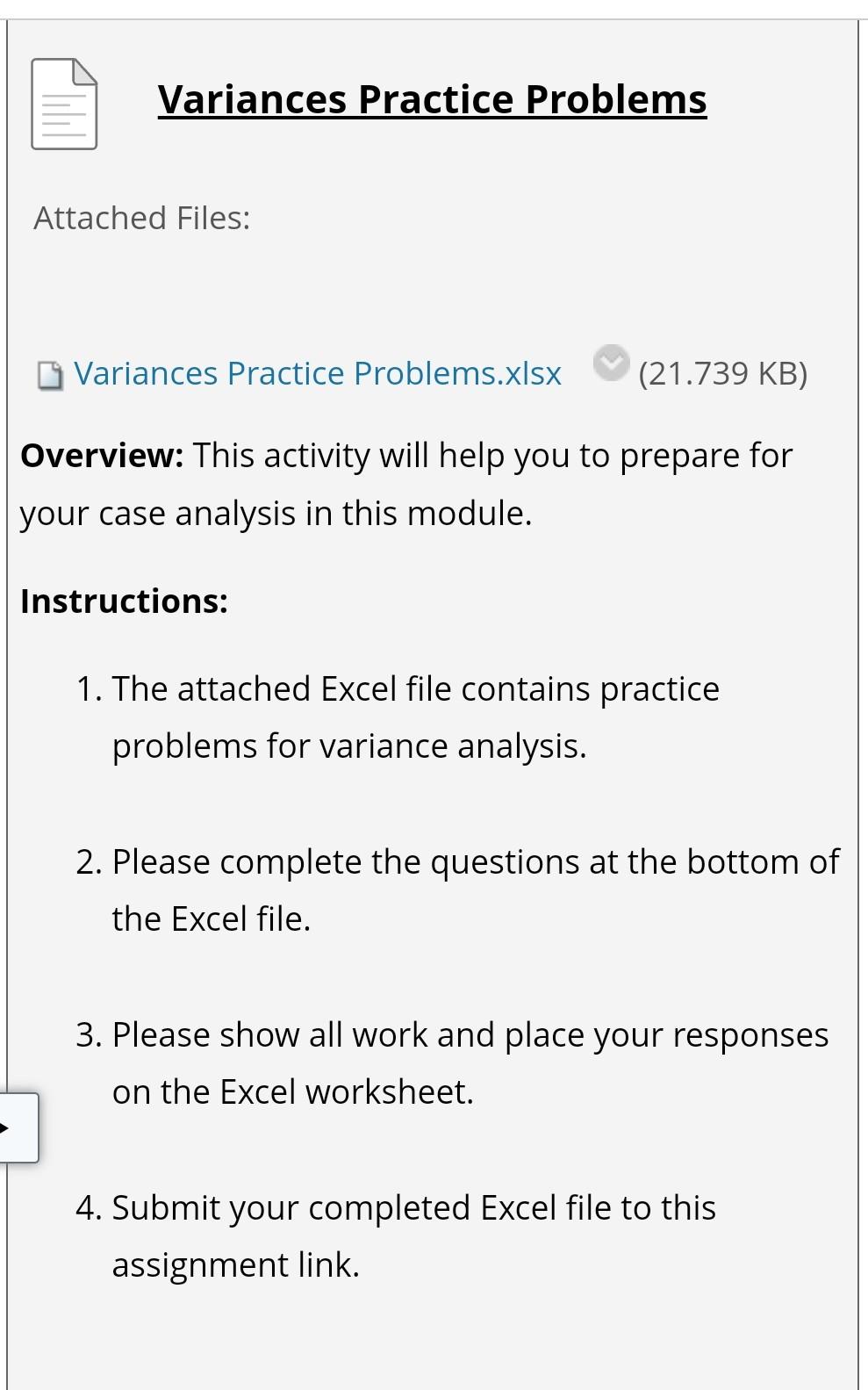 Solved Variances Practice Problems Attached Files: Variances | Chegg.com