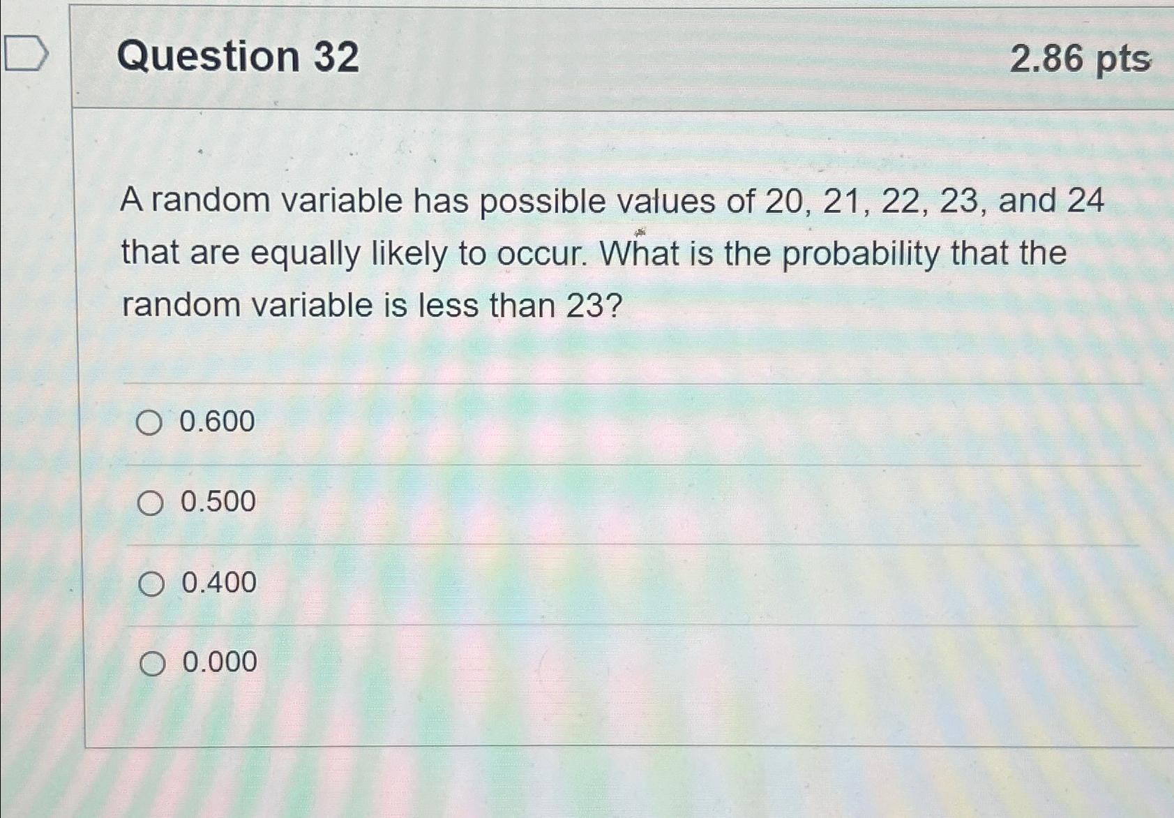 Solved Question 322.86ptsA random variable has possible | Chegg.com
