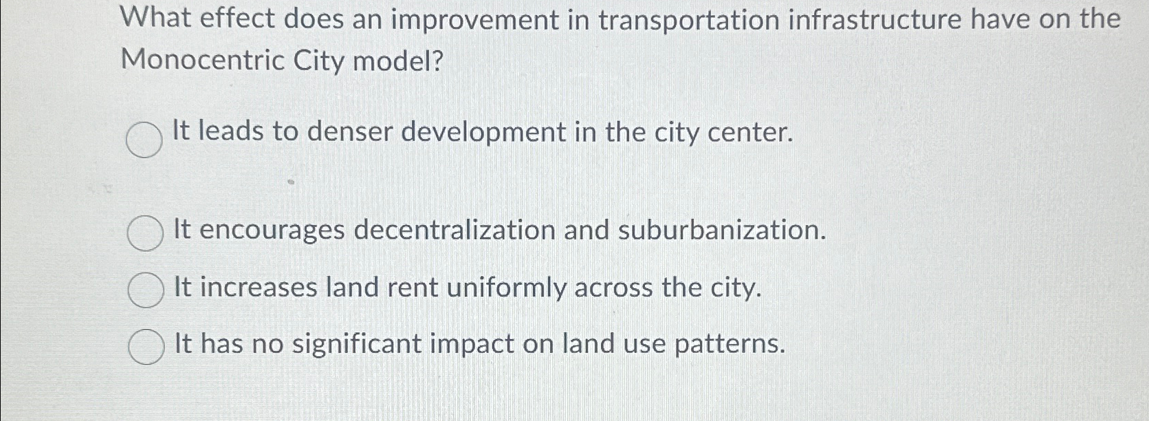 Solved What effect does an improvement in transportation | Chegg.com
