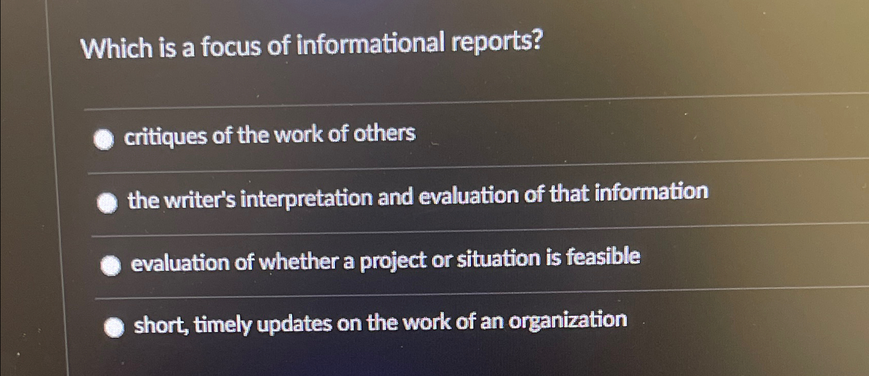 Solved Which is a focus of informational reports? | Chegg.com