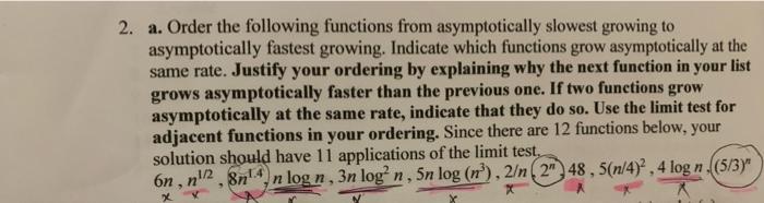 Solved 2. a. Order the following functions from | Chegg.com