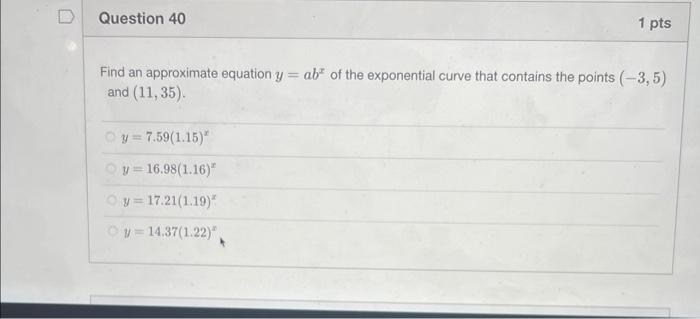 Solved Find an approximate equation y=abx of the exponential | Chegg.com