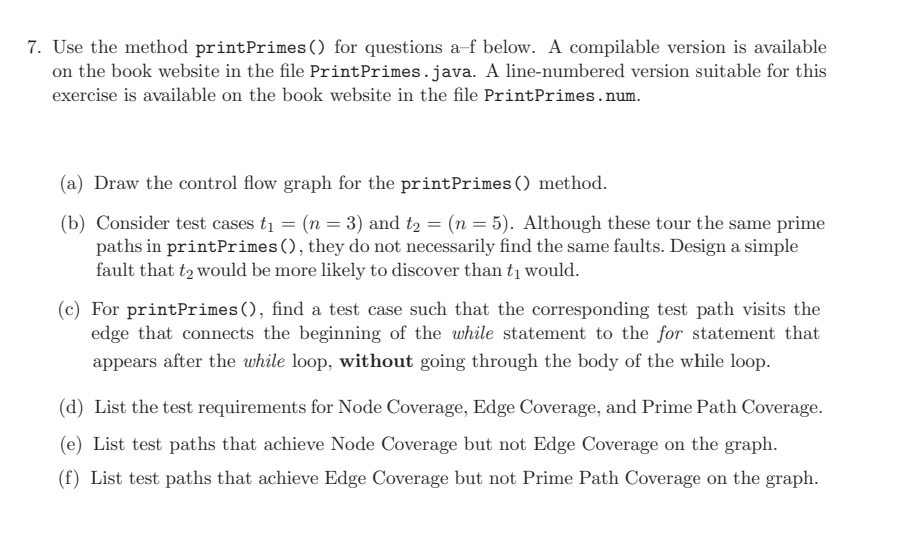 Solved Use the method printPrimes() ﻿for questions a-f | Chegg.com
