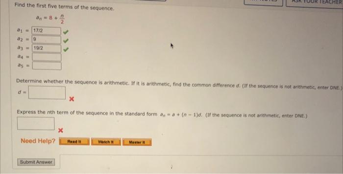 Solved Find the first flive terms of the sequence. | Chegg.com