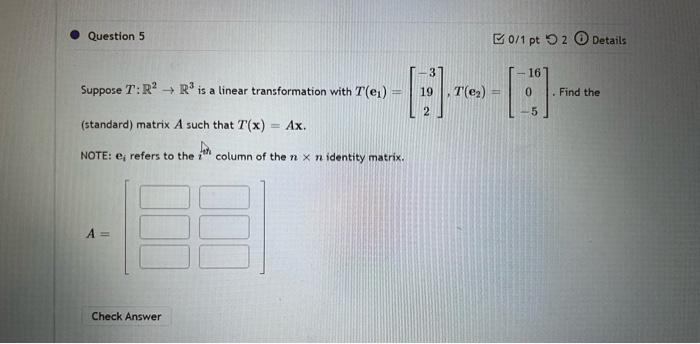 Solved Suppose T:R2→R3 is a linear transformation with | Chegg.com
