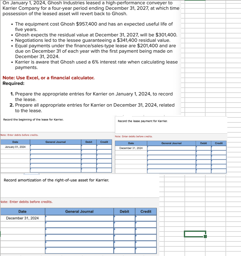 Solved On January 1, 2024, ﻿Ghosh Industries leased a | Chegg.com