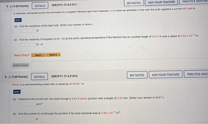Solved MY NOTES ASK YOUR TEACHER PRACTICE ANOTHE 5. (-/7.69 | Chegg.com