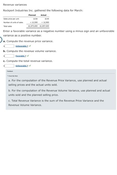 Solved Revenue variances Dickinsen Company gathered the | Chegg.com