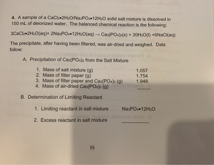 Solved 3CaCl2.2H2O(aq)+ 2Na3PO• 12H2O(aq) –- Cas(PO4)2(s) + | Chegg.com