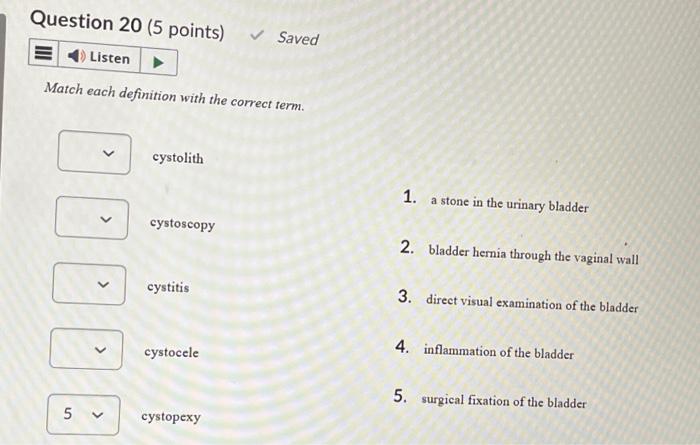 Solved Question 20 (5 points) Saved Listen Match each | Chegg.com