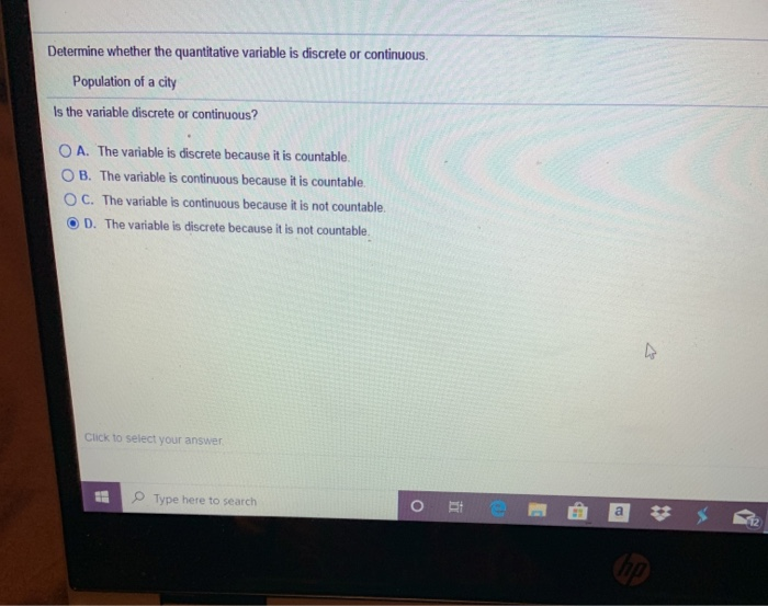 Solved Determine whether the quantitative variable is | Chegg.com Solved Determine whether the quantitative variable is | Chegg.com