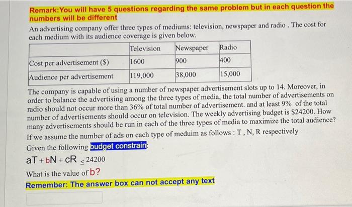 Solved Remark: You will have 5 questions regarding the same | Chegg.com