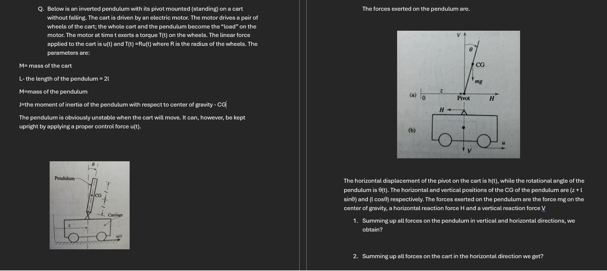 Solved Q. ﻿Below is an inverted pendulum with its pivot | Chegg.com