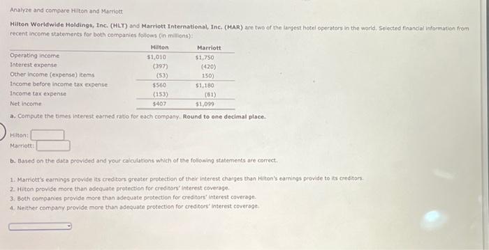 Solved Analyze and compare Hilton and Marriott Hilton | Chegg.com