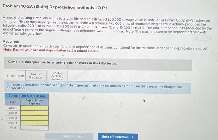 Problem 10 2a Static Depreciation Methods Lo P1 A