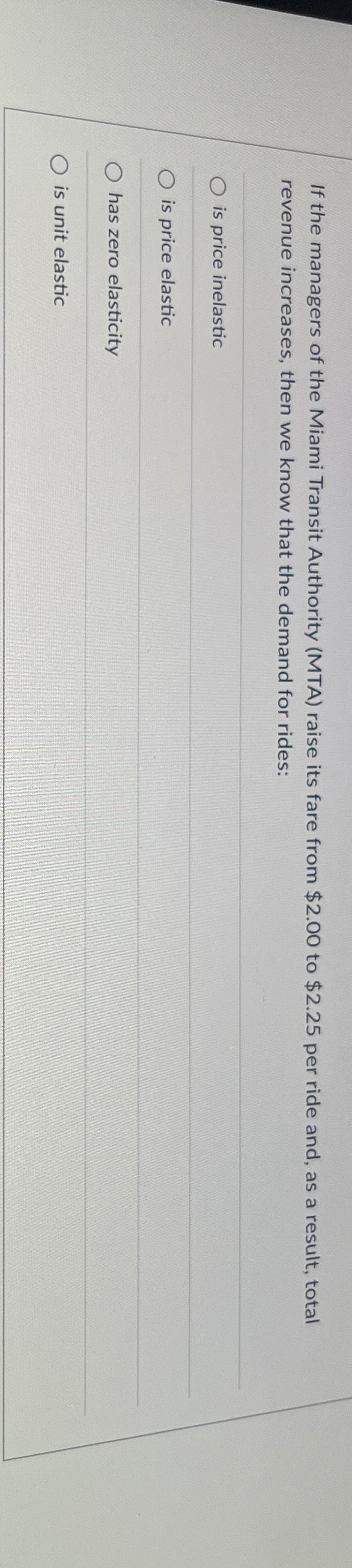 Solved If the managers of the Miami Transit Authority (MTA) | Chegg.com