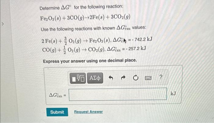 Solved Determine ΔG∘ for the following reaction: | Chegg.com