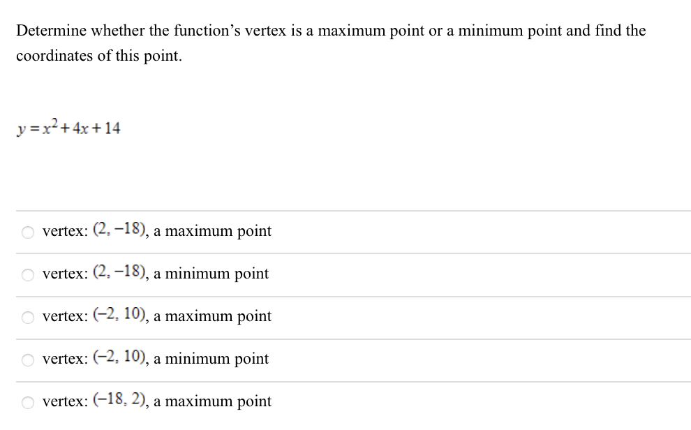 Solved Determine whether the function's vertex is a maximum | Chegg.com