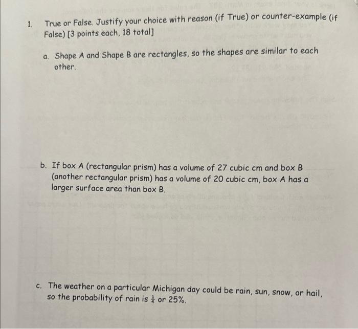 Solved True or False. Justify your choice with reason (if | Chegg.com