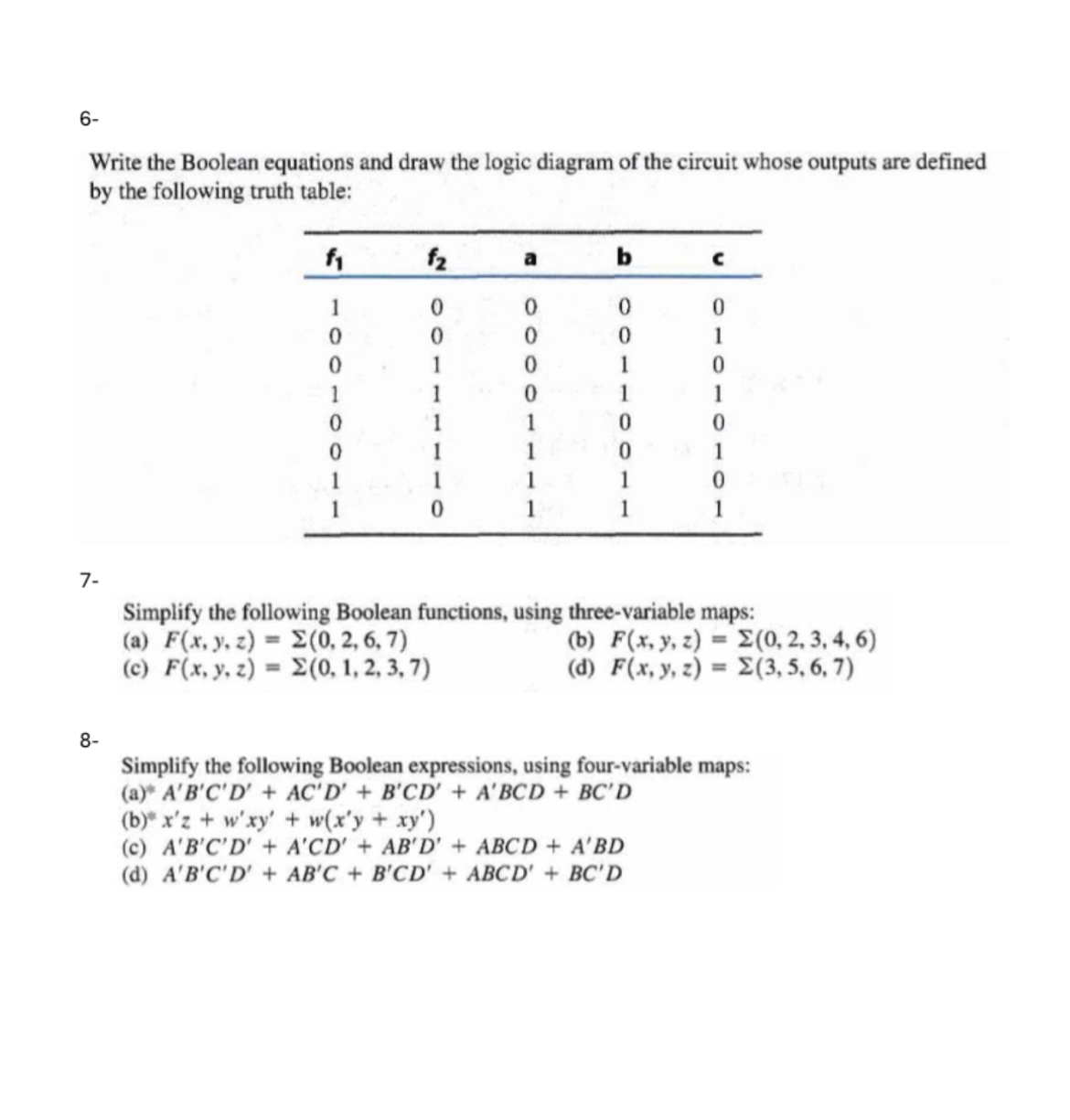 Solved 6-Write the Boolean equations and draw the logic | Chegg.com