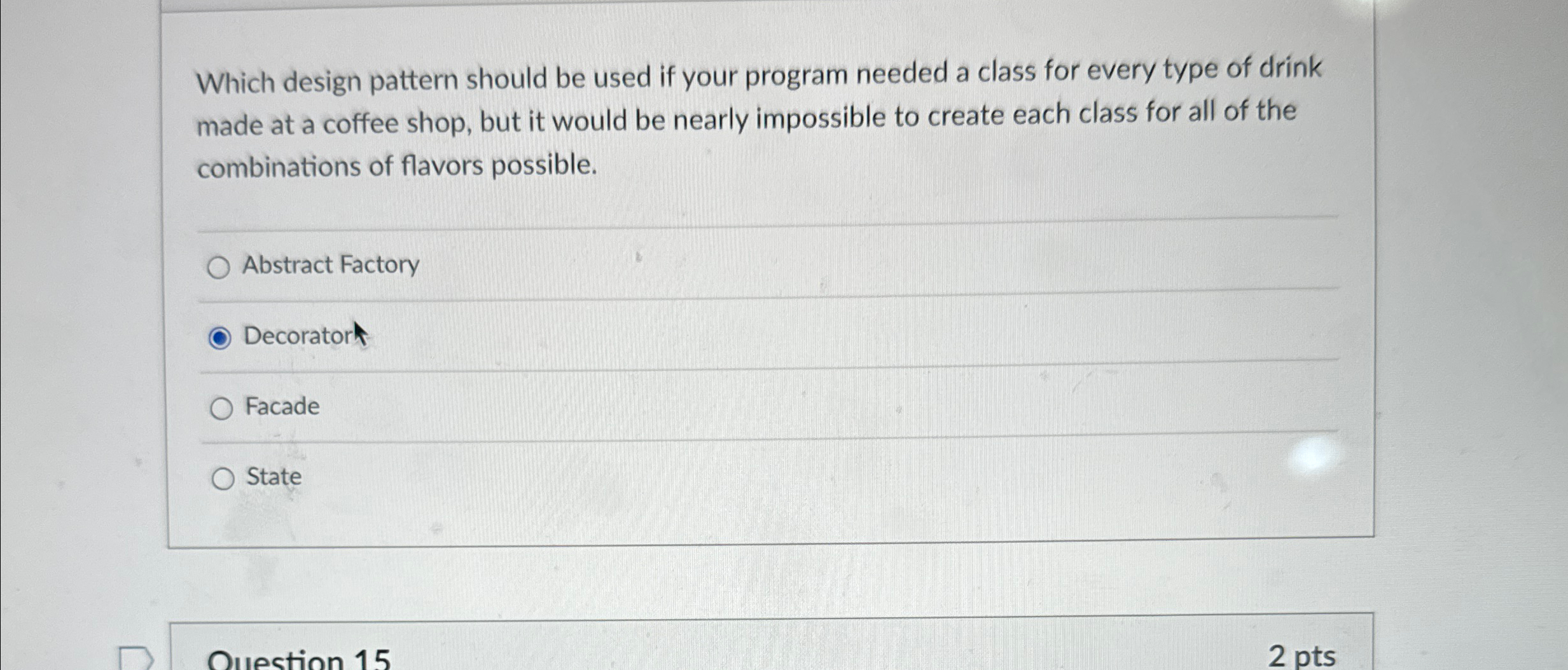 Solved Which design pattern should be used if your program | Chegg.com