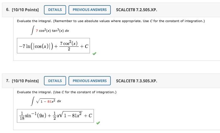 Solved 6. [10/10 Points) DETAILS PREVIOUS ANSWERS SCALCET8 | Chegg.com