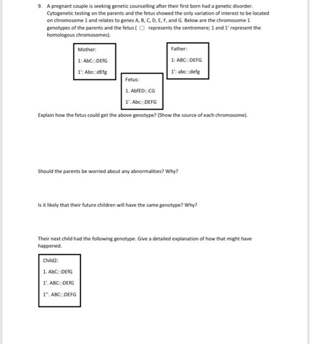 Solved 9. A pregnant couple is seeking genetic counselling | Chegg.com