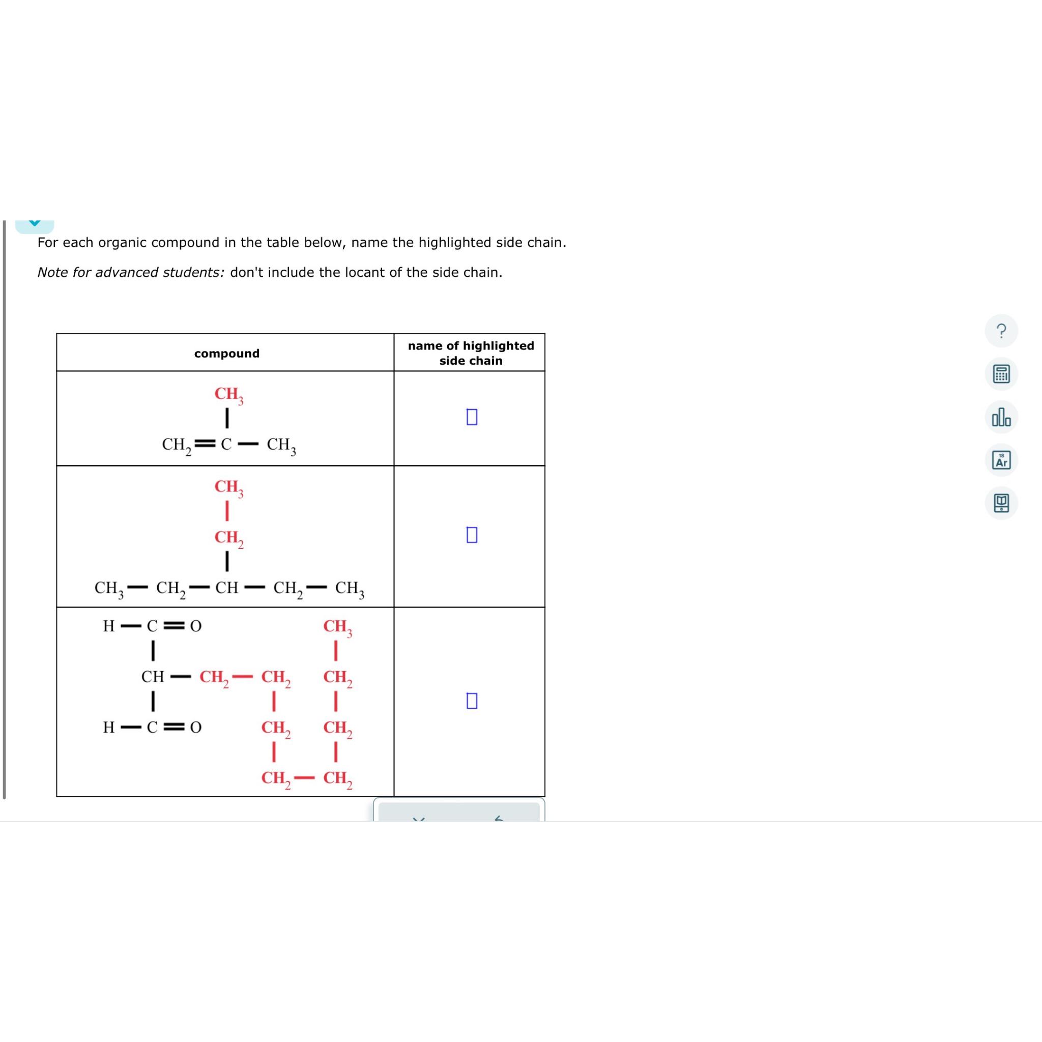 Solved For each organic compound in the table below, name | Chegg.com