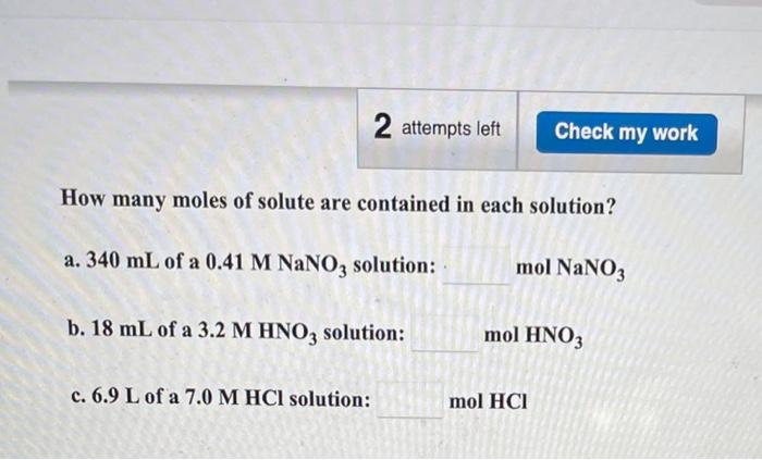 Solved How many moles of solute are contained in each | Chegg.com