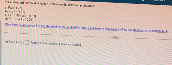 Solved For a standard normal distribution, determine the | Chegg.com