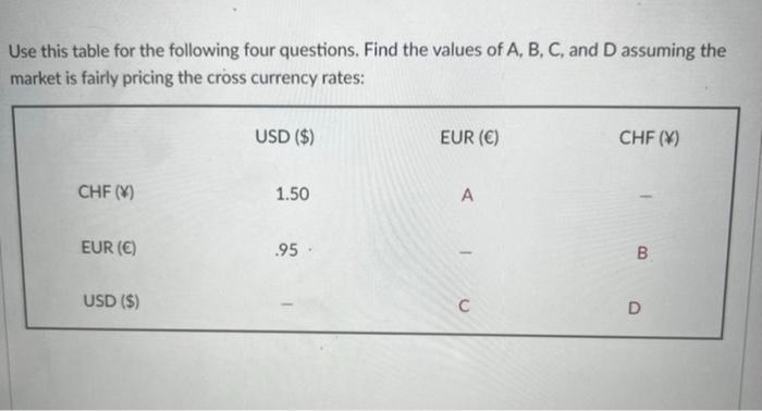 Solved Use this table for the following four questions. Find | Chegg.com