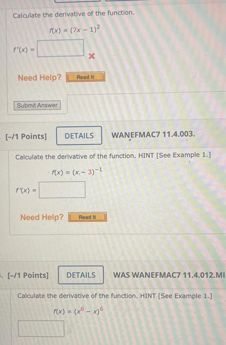 Solved Calculate the derivative of the function. | Chegg.com