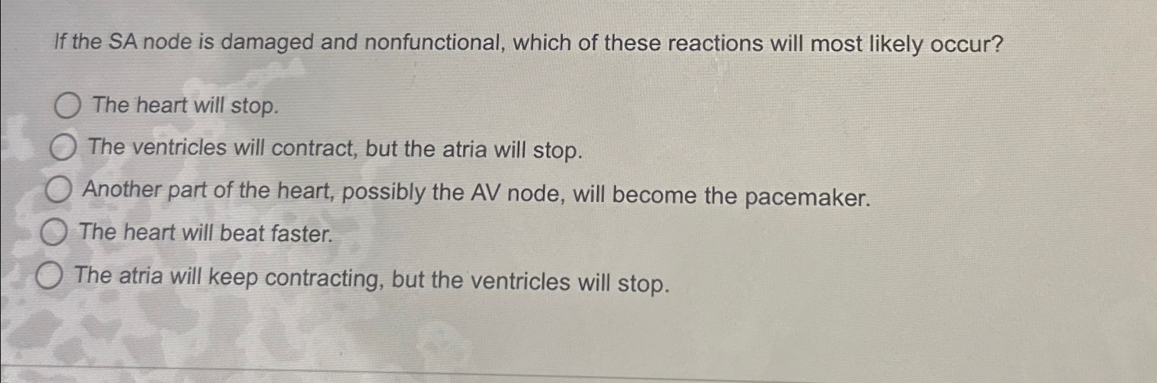 If the SA node is damaged and nonfunctional, which of | Chegg.com