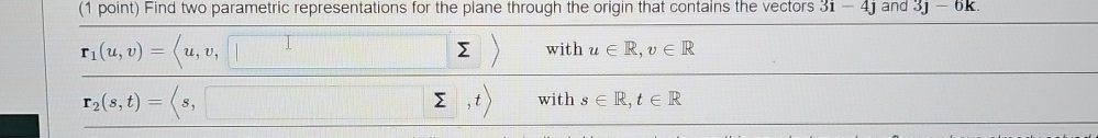 Solved (1 ﻿point) ﻿Find two parametric representations for | Chegg.com