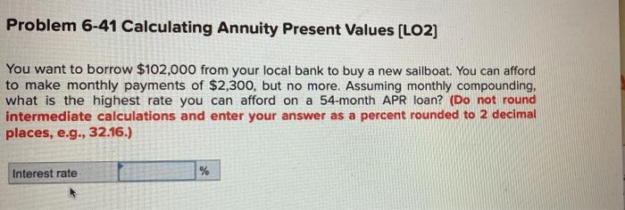 Solved Problem 6-41 Calculating Annuity Present Values (LO2) | Chegg.com