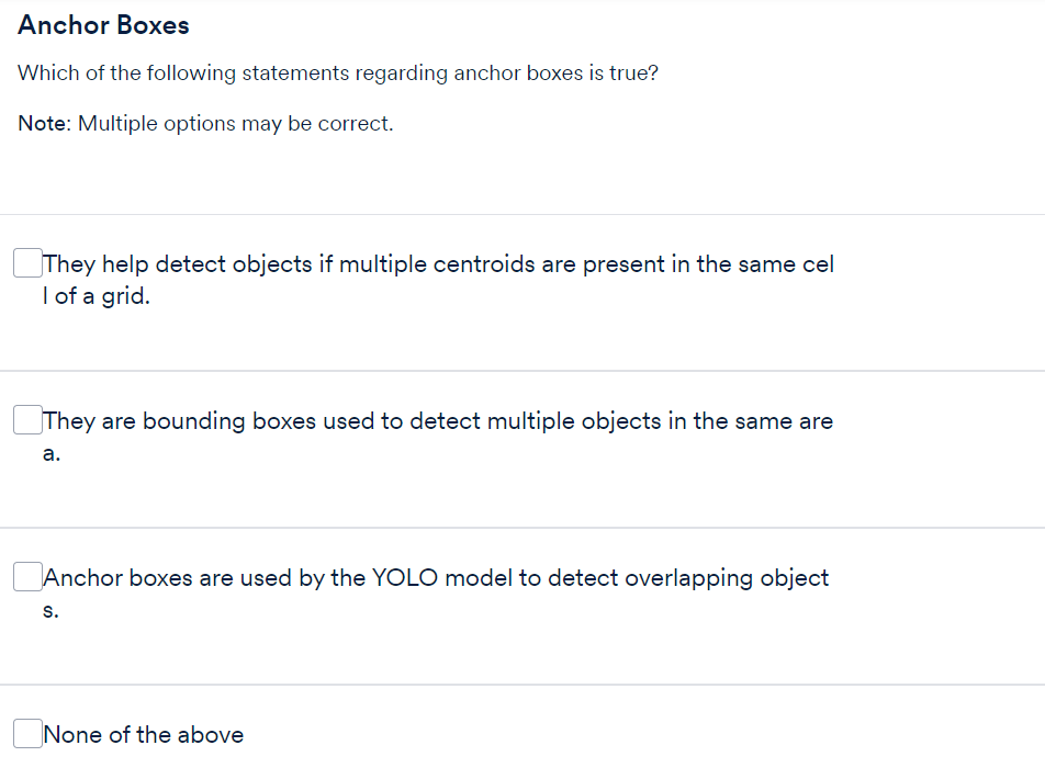 Solved Anchor BoxesWhich of the following statements | Chegg.com