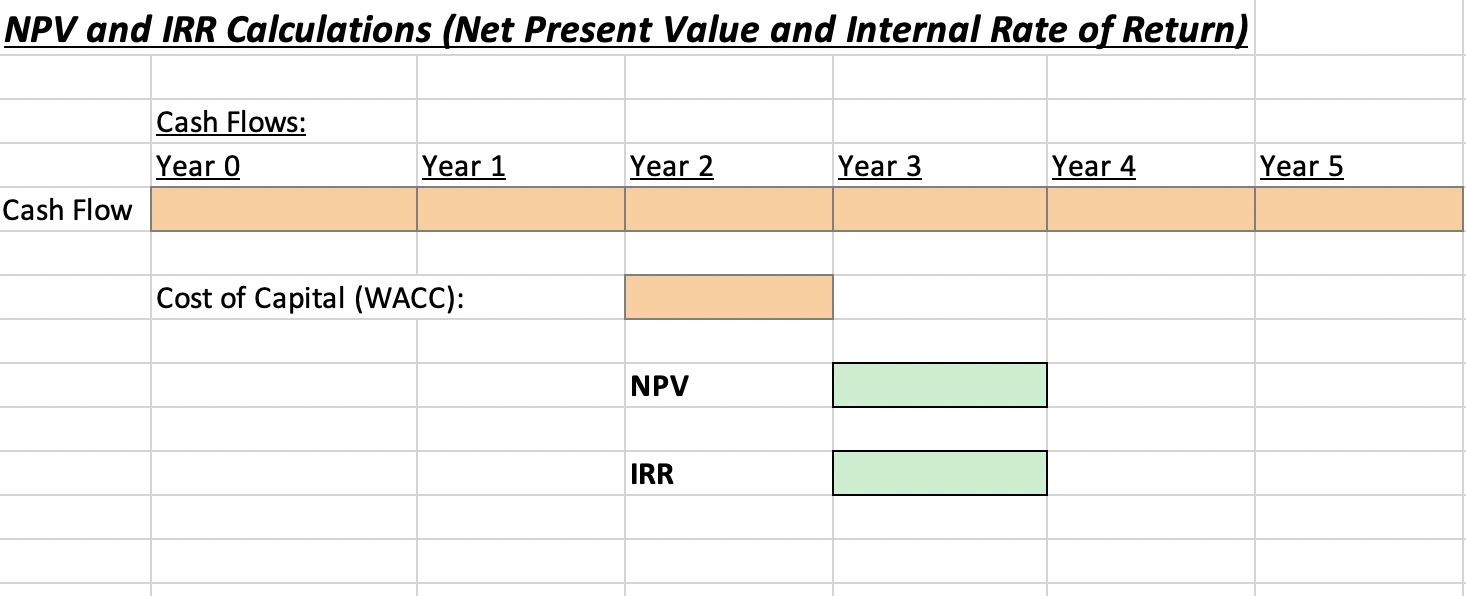 NPV and IRR Calculations Create an Excel model that | Chegg.com