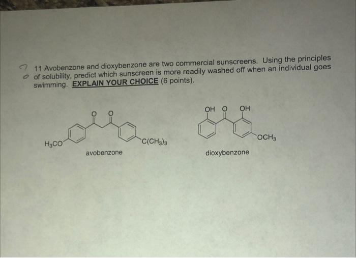 Solved 11 Avobenzone and dioxybenzone are two commercial | Chegg.com