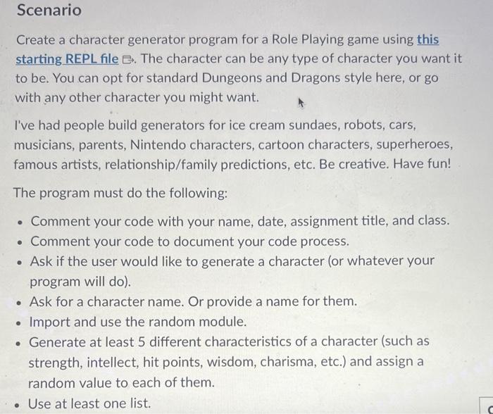 Solved Random Character Generator Learning Outcomes: - Use | Chegg.com