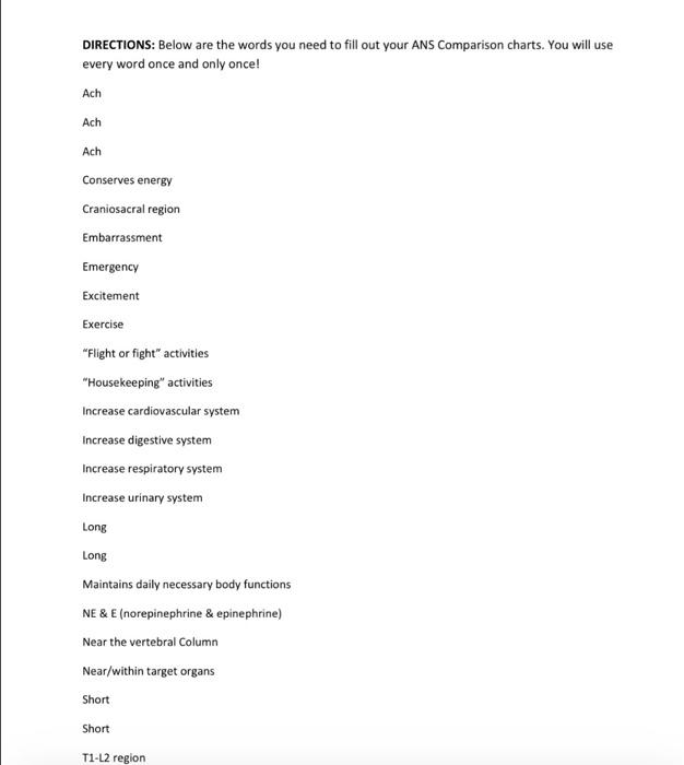 Solved Pleaae use the word bank to fill out the comparison | Chegg.com