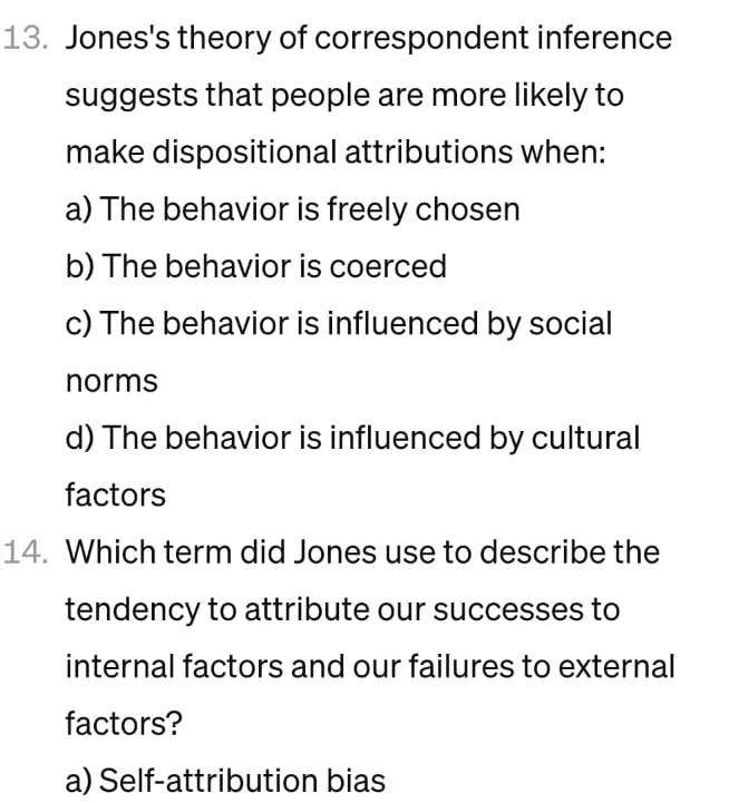 Solved Jones's theory of correspondent inference suggests | Chegg.com